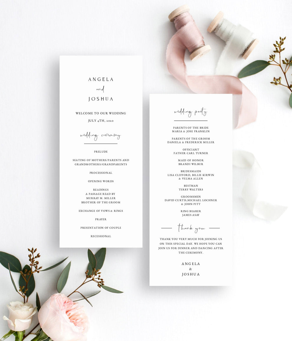 Angela Modern Wedding Program Template – Blush Paperie