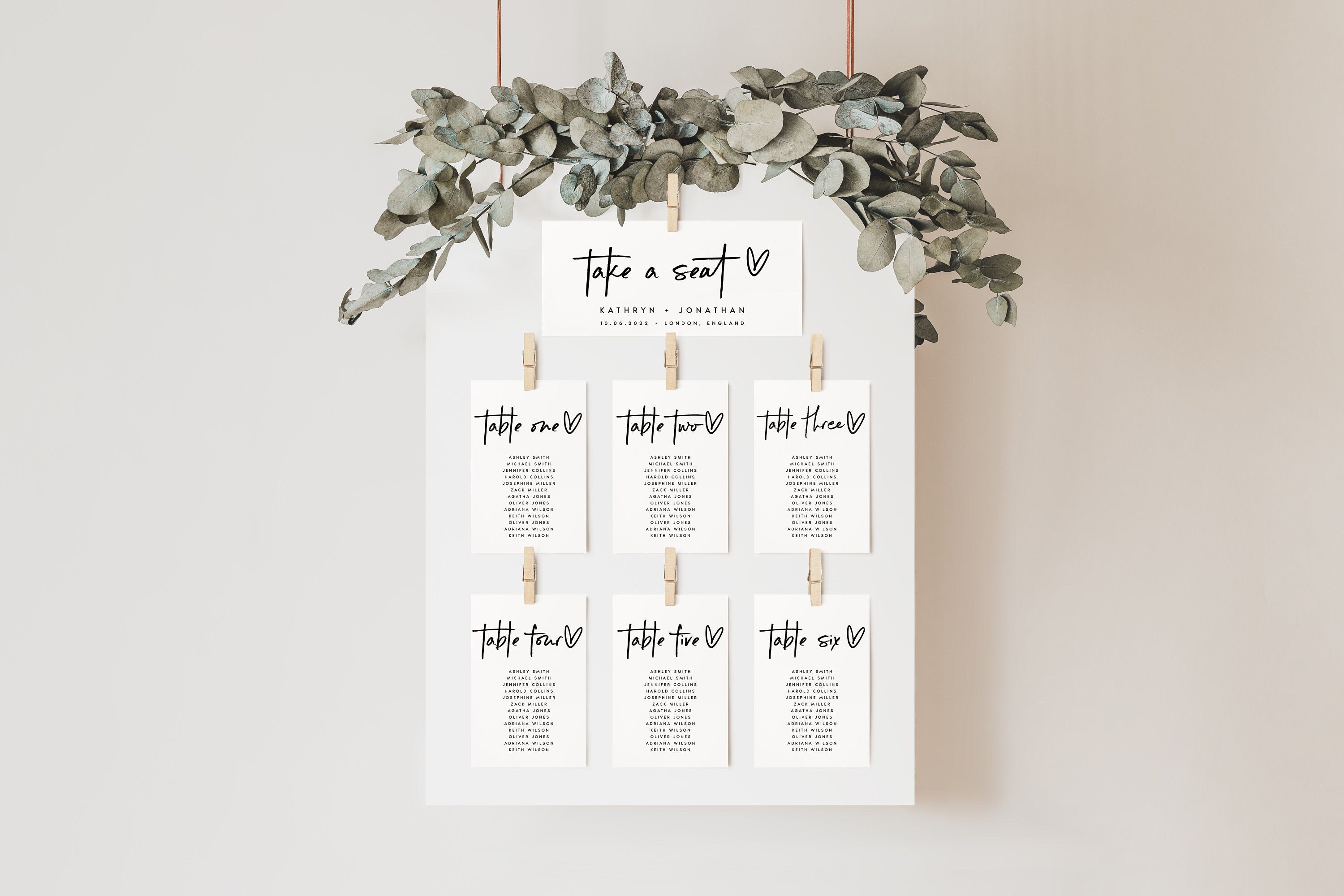 Kathryn Modern Wedding Seating Card Template – Blush Paperie