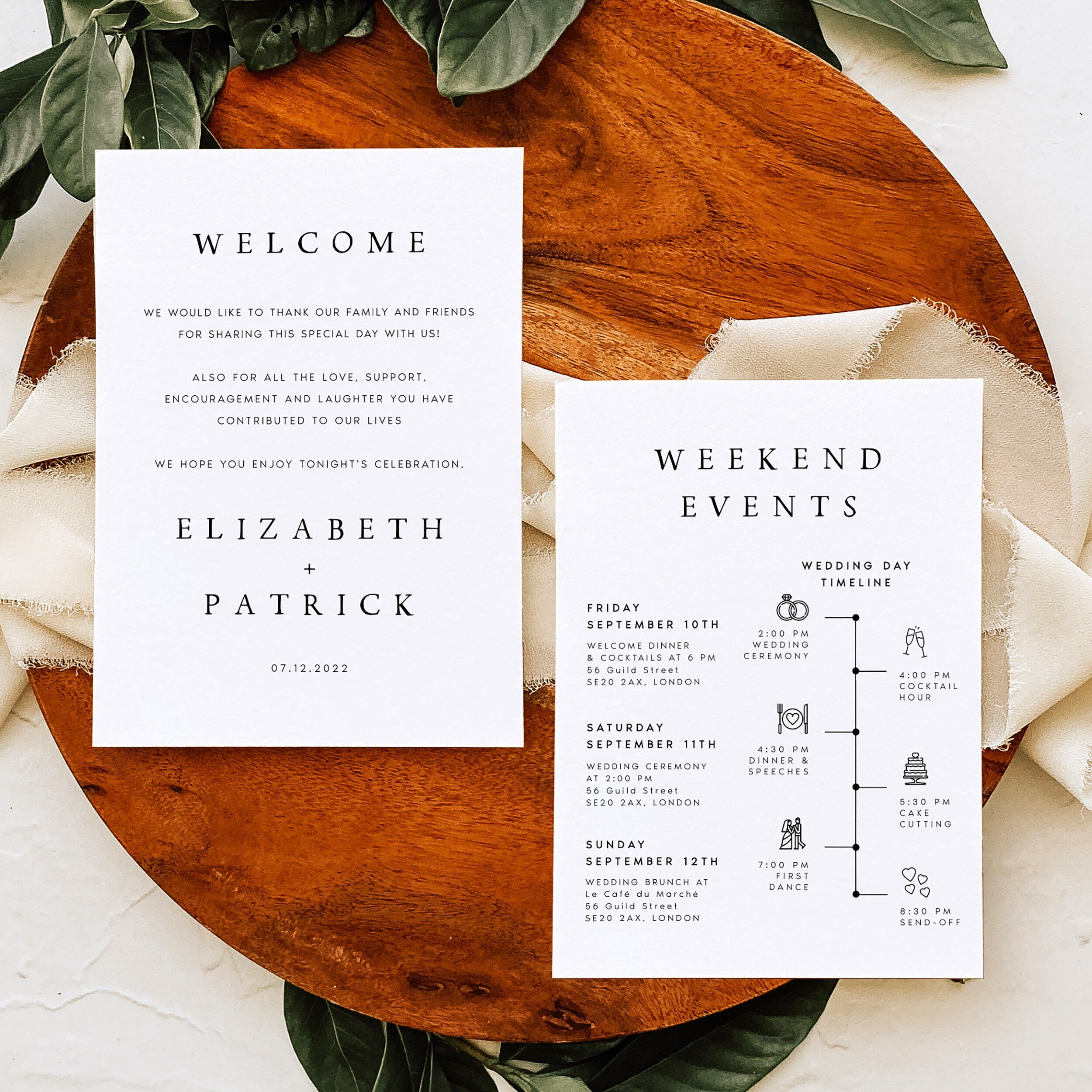 Elizabeth Minimalist Wedding Events Card Template – Blush Paperie